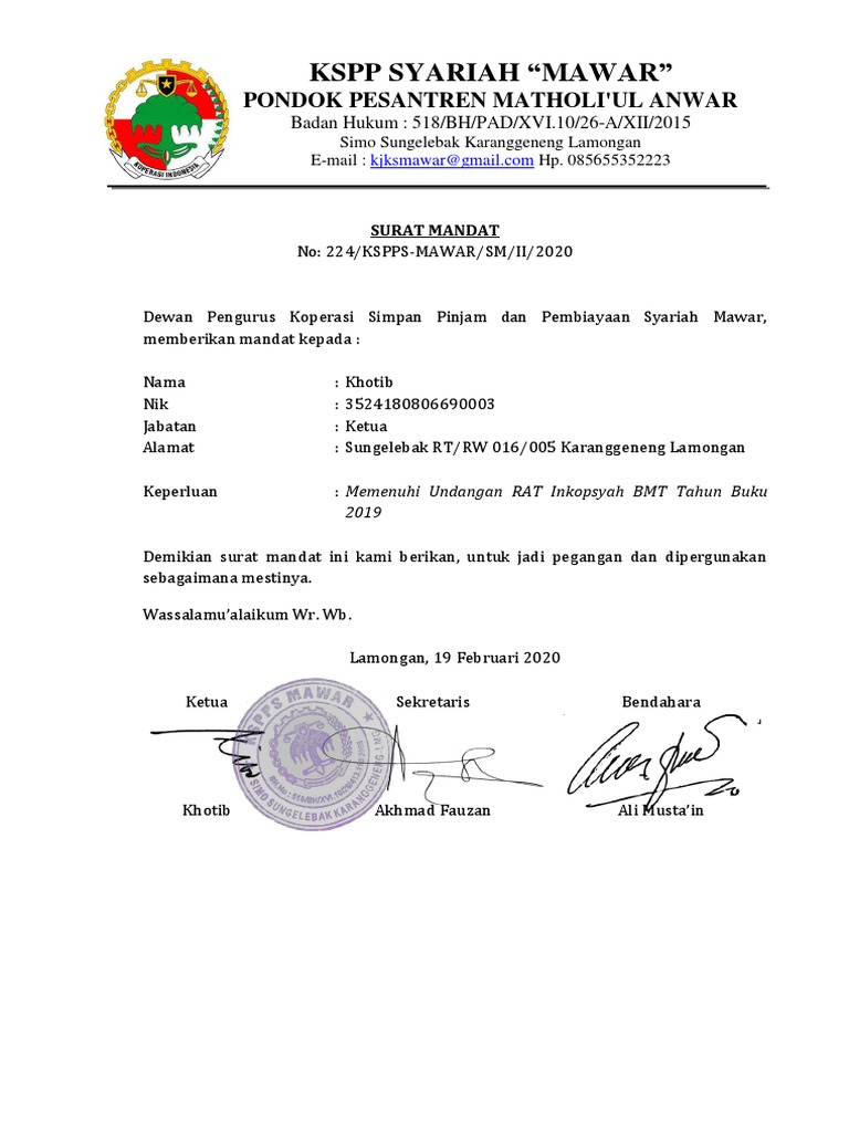 Surat Mandat Rat Inkopsyah PDF | PDF