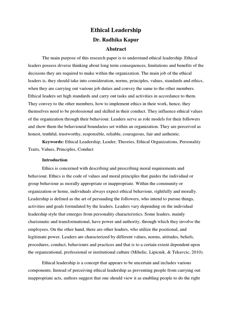 Ethical Leadership | PDF | Leadership | Value (Ethics)