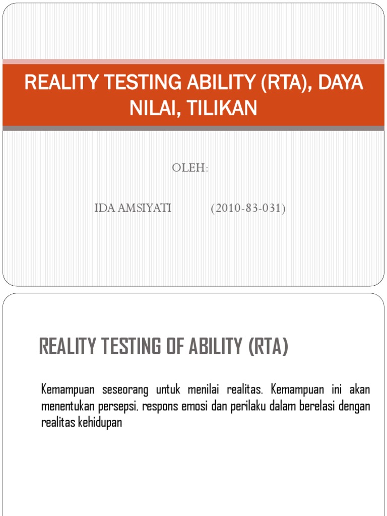 Reality Testing Ability (Rta), Daya Nilai, Tilikan | PDF