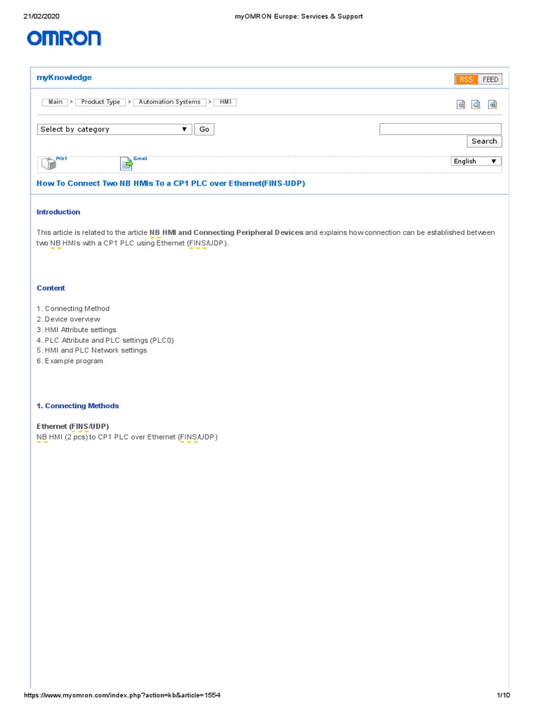 How To Connect Two NB HMIs To A CP1 PLC Over Ethernet - FINS-UDP PDF ...