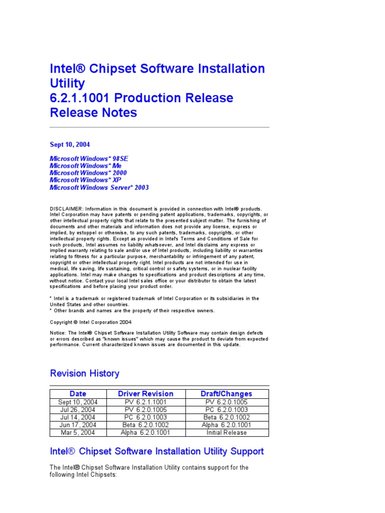 Intel® Chipset Software Installation Utility 6.2.1.1001 Production ...