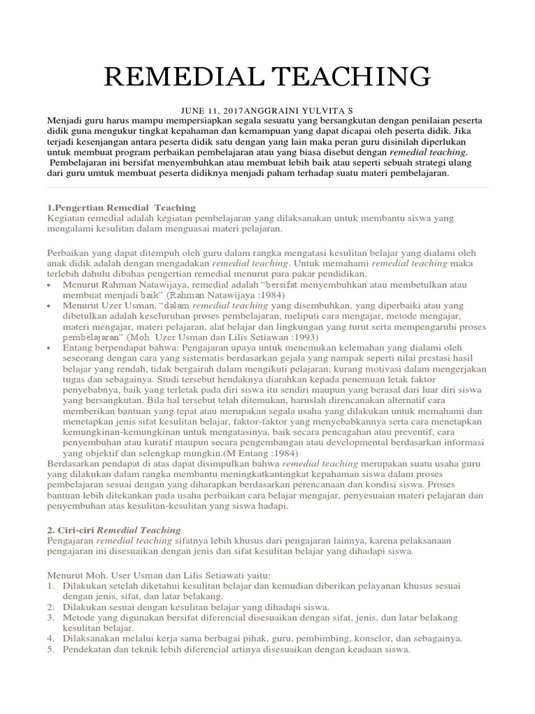 Remedial Teaching | PDF