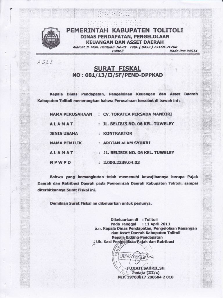 Contoh Surat FISKAL | PDF