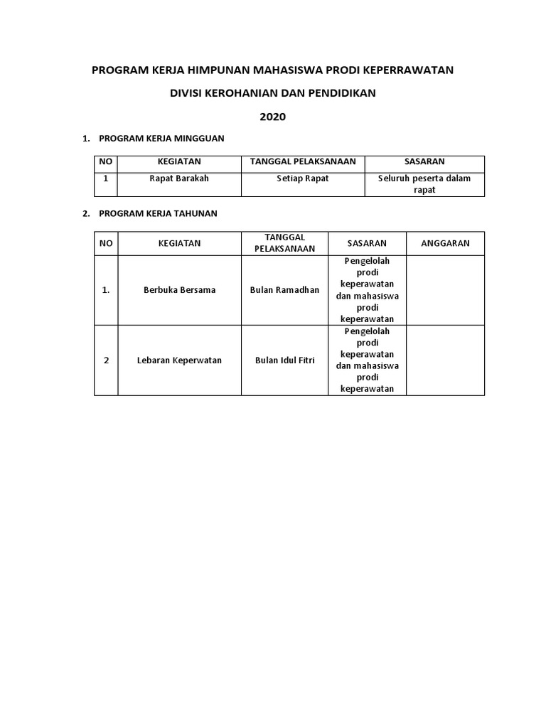 Program Kerja Divisi Kerohanian | PDF