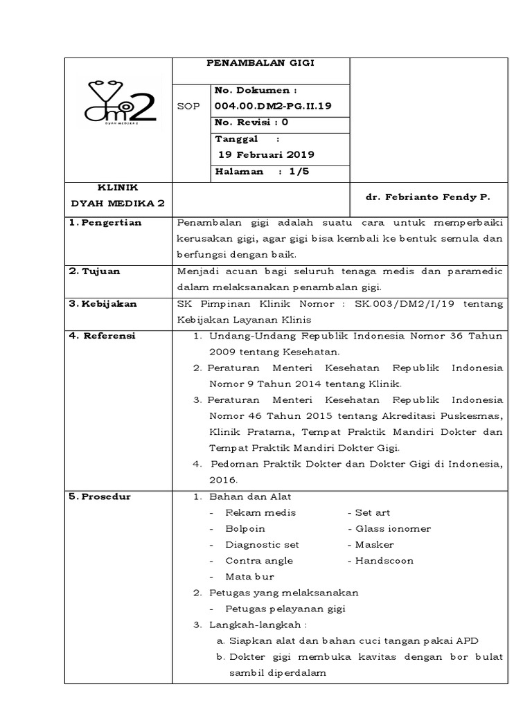 2.7.2.1 Sop Penambalan Gigi | PDF