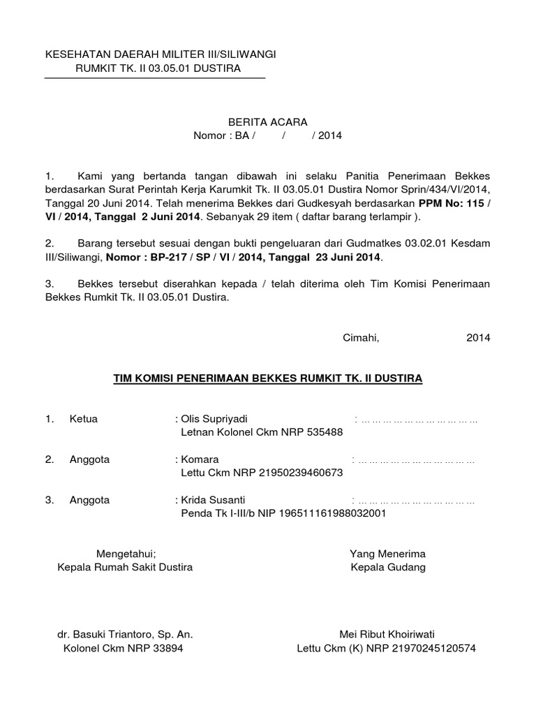 Penerimaan Bekkes Rumkit Dustira 2014 | PDF