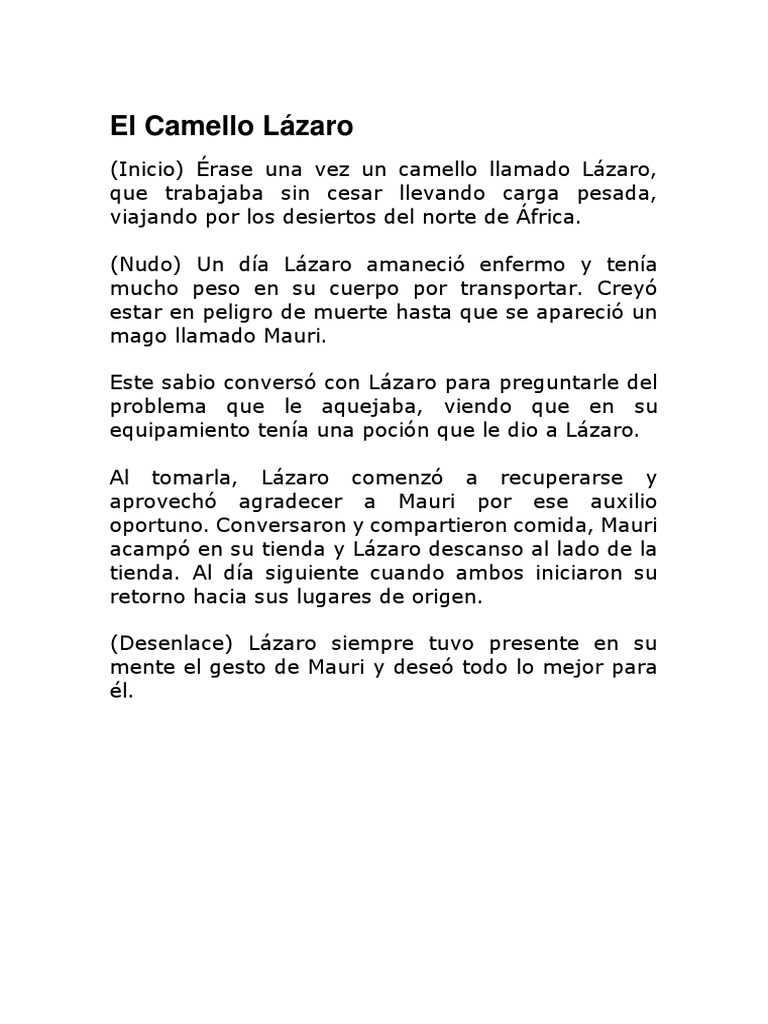 El Camello Lázaro: Un Cuento Breve | PDF