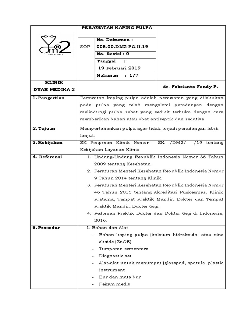 2.7.2.1 Sop Perawatan Kaping Pulpa | PDF