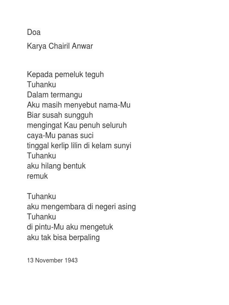 Puisi Chairil Anwar Dan Aming Aminoedhin | PDF