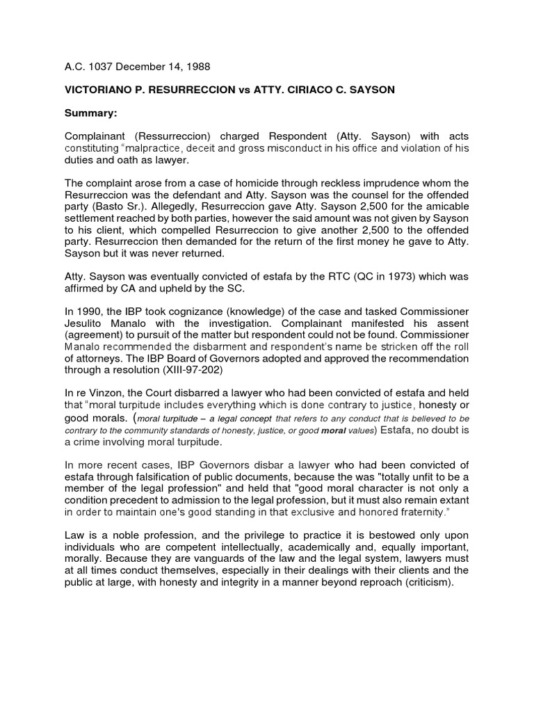 Resurreccion V Sayson | PDF