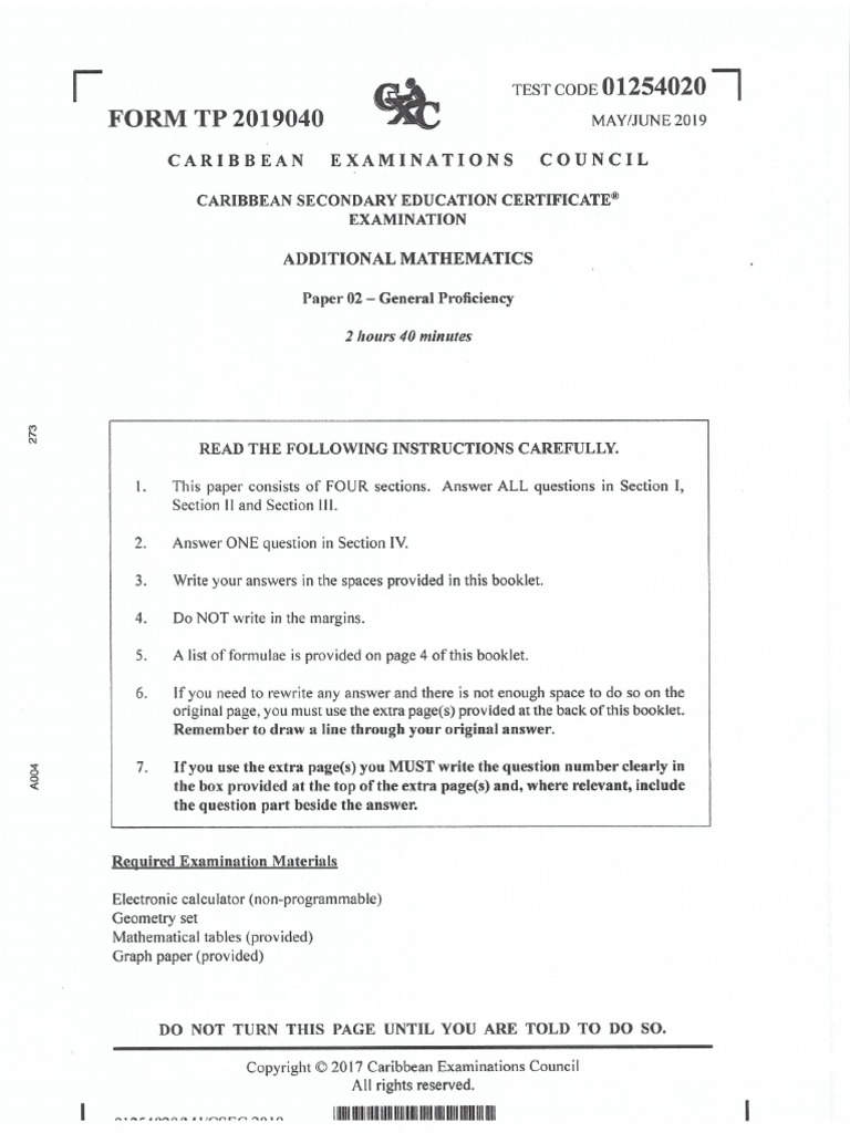 Csec Add Maths 2019 Paper 2 | PDF