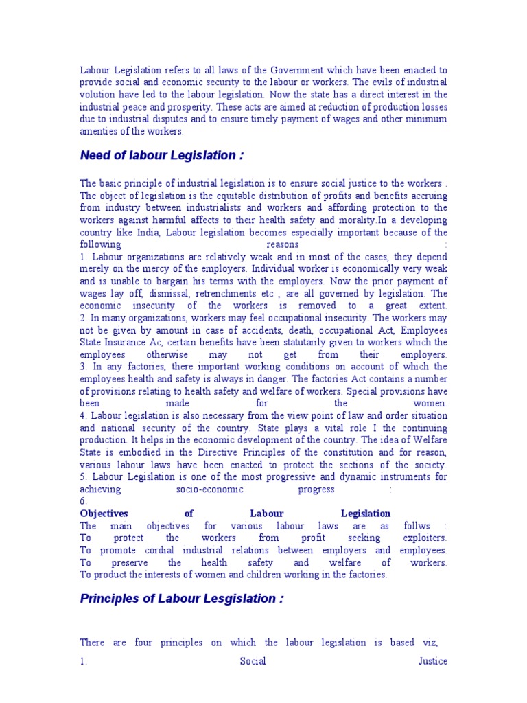 Labour Legislation | PDF | Labour Law | Welfare State
