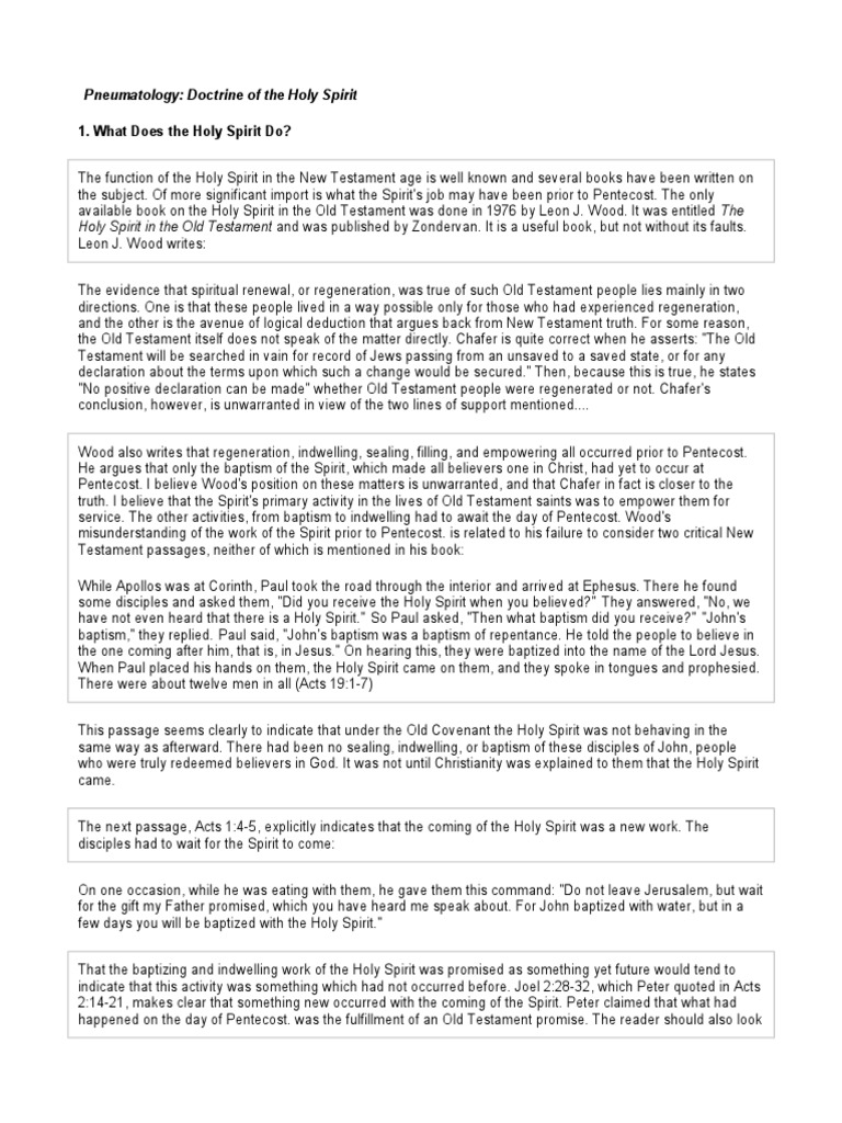 Pneumatology Doctrine of The Holy Sp... | PDF | Baptism | Epistle To ...