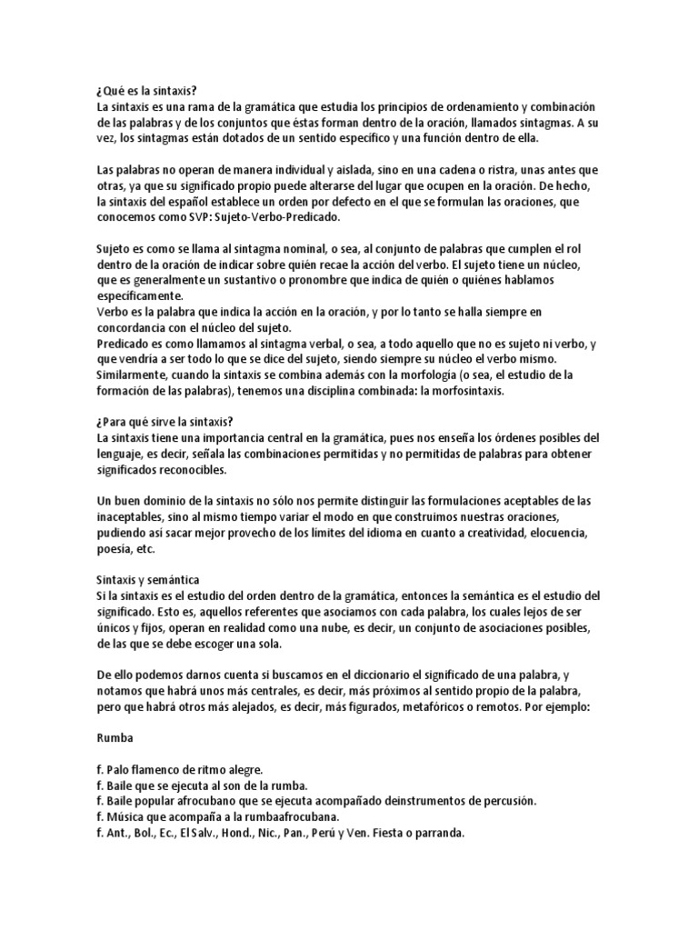 Qué Es La Sintaxis | PDF | Asunto (gramática) | Oración (Lingüística)