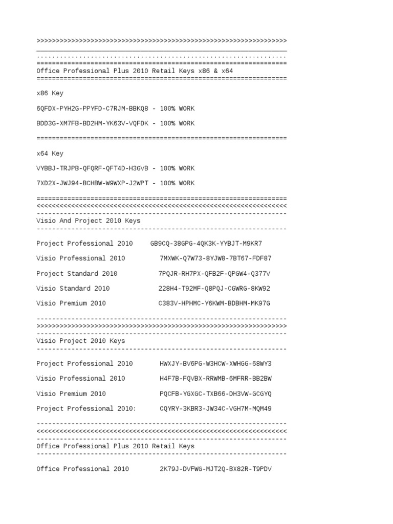 Collection of Microsoft Office 2010 Product Keys including Office ...