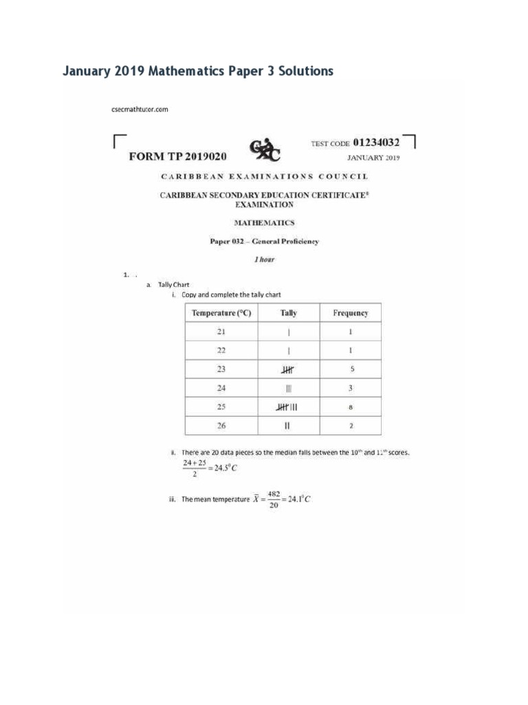 Math Paper 3 Solutions (Jan 2019) | PDF