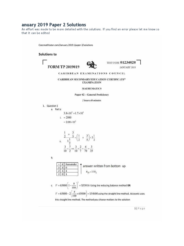 January 2019 Paper 2 Solutions | PDF