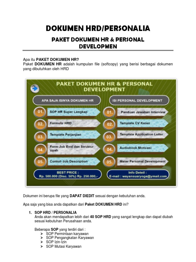 Paket Dokumen HRD Lengkap dan Terjangkau | PDF | Karier & Perkembangan ...