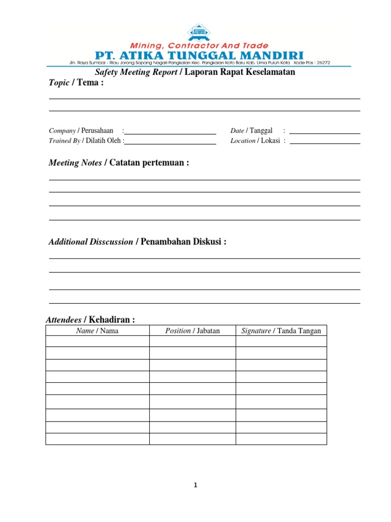 Form Safety Meeting Report | PDF