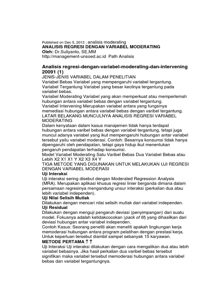 Perbedaan Variabel Moderating dan Intervening | PDF | Metode & Bahan Ajar