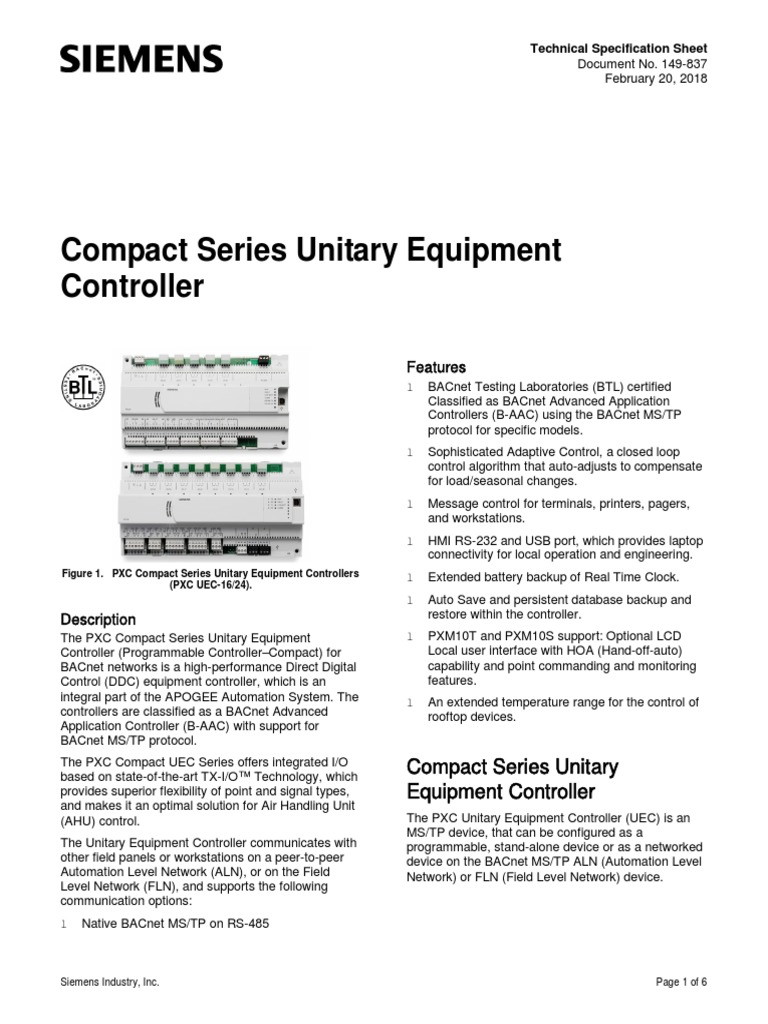 PXC Compact Series Unitary Equipment Controller PDF | Download Free PDF ...