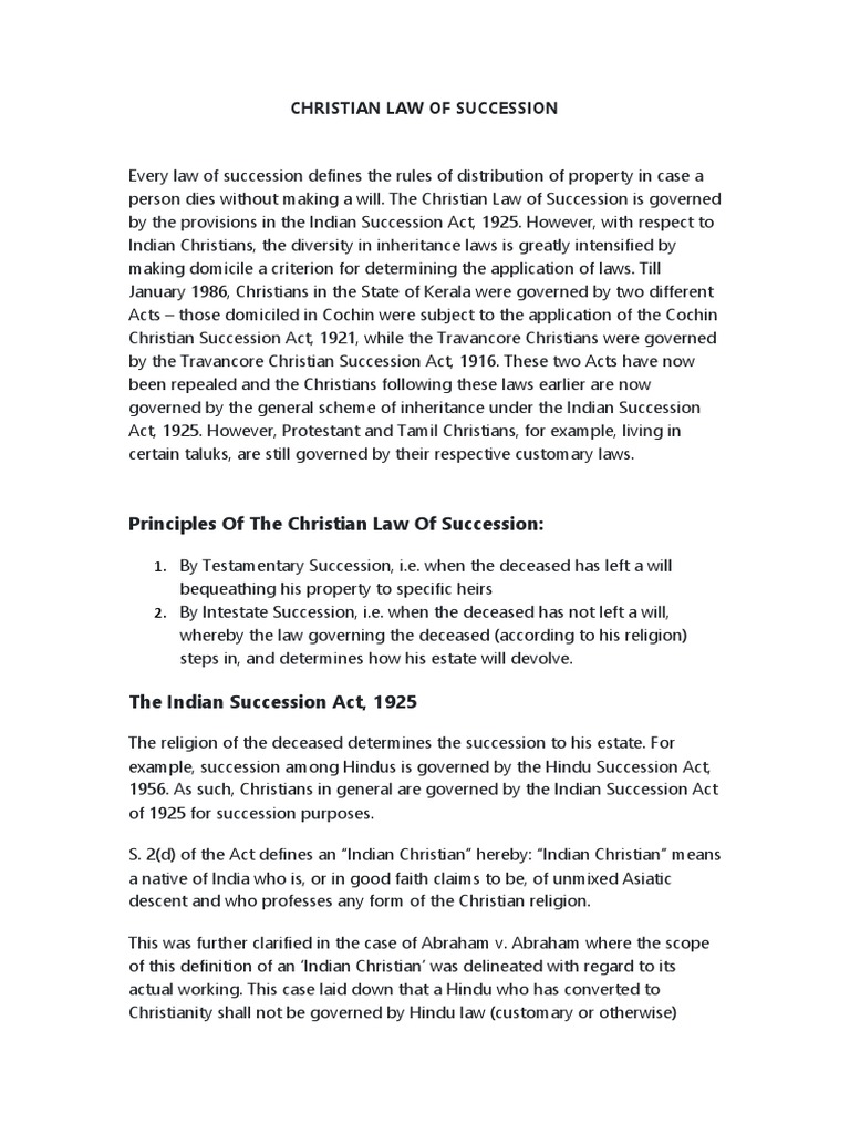 CHRISTIAN LAW OF SUCCESSION Lenin Fam Law | PDF | Intestacy | Inheritance