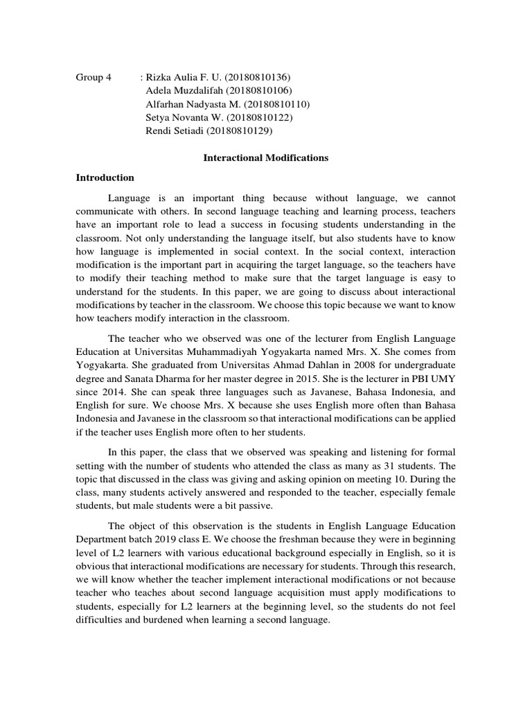 Interactional Modifications | PDF | Second Language | Second Language Acquisition