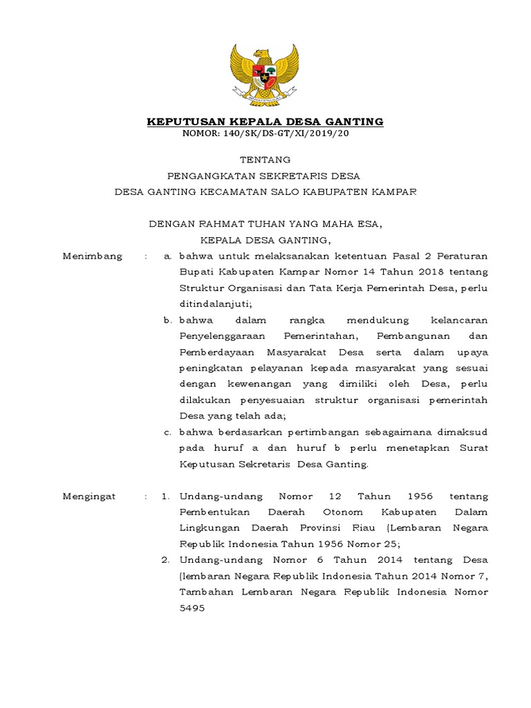 Contoh SK Sekdes 2019 | PDF