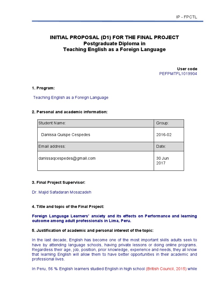 Initial Proposal D1 For The Final Projec PDF | PDF | Foreign Language ...