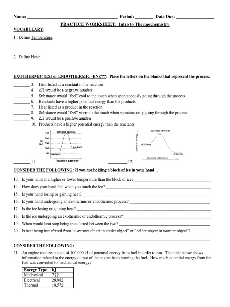 Thermochemistry Practice Worksheet | PDF | Chemical Reactions | Combustion