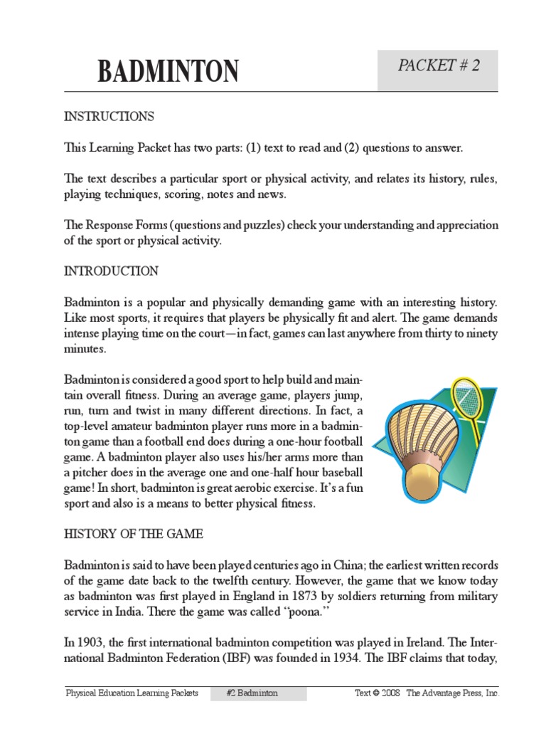 Badminton Pe Packet | PDF