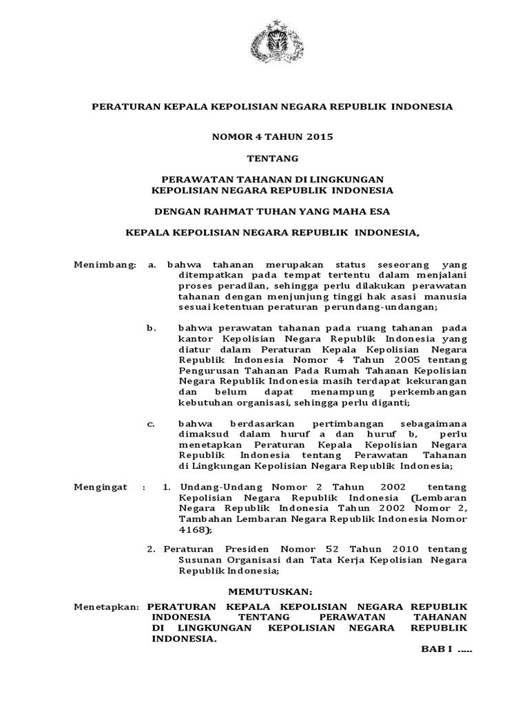 Perkap Nomor 4 Tahun 2015 | PDF