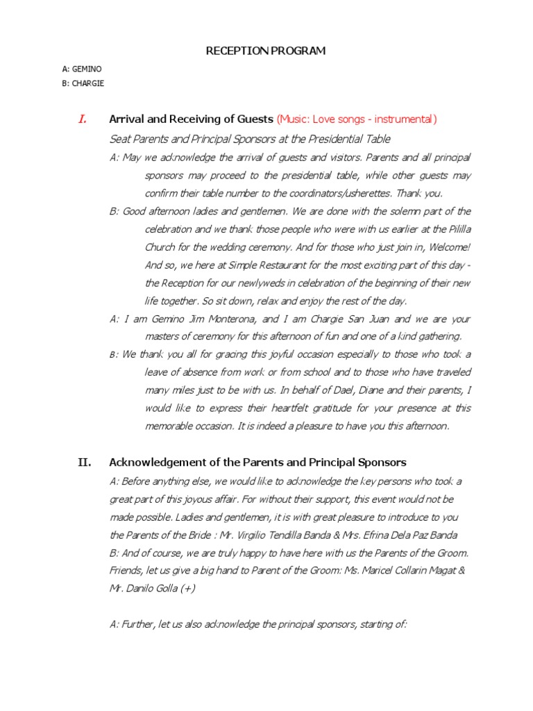 Reception Program Final | PDF | Wedding | Social Conventions