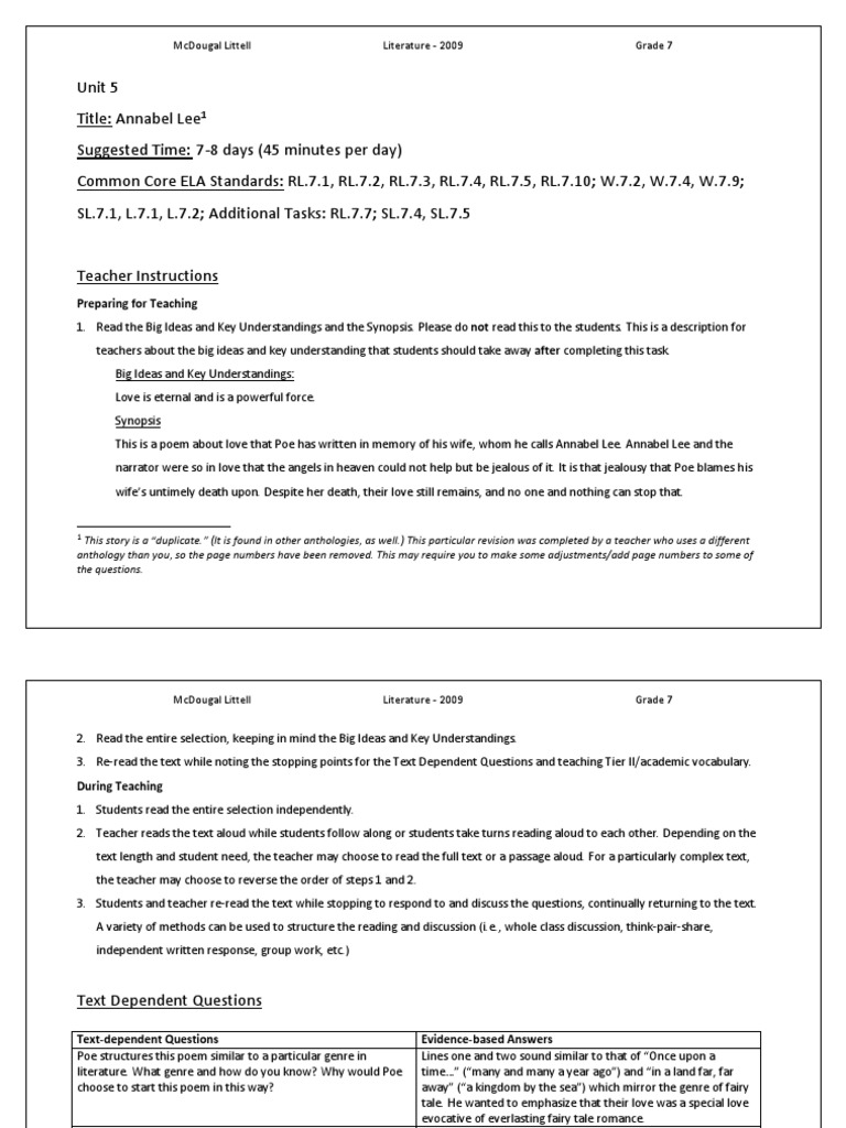 Annabel Lee. Lesson - Anthology | PDF | Poetry | Linguistics