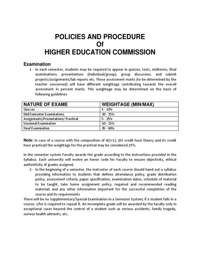 UCP Vs BZU Examination Policies. | PDF | Course Credit | Academic Term