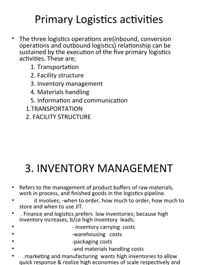 Primary Logistics Activities | PDF | Inventory | Logistics