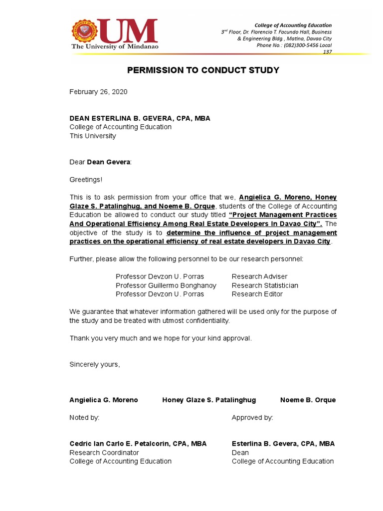 Letter of Permission To Conduct Study From The Dean | PDF