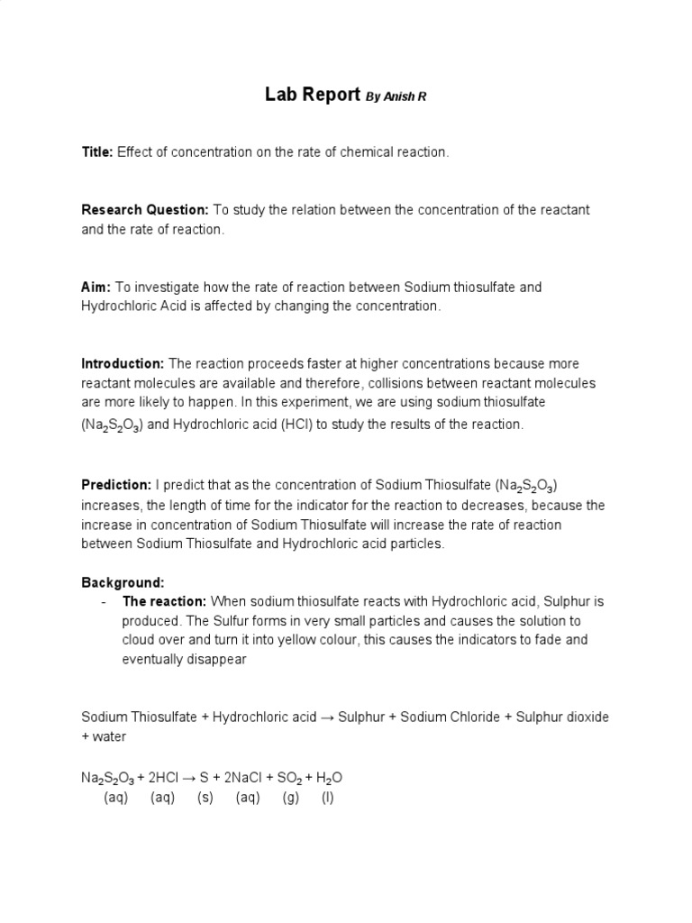 Effect of Concentration On The Chemical Reaction - Anish R | PDF ...
