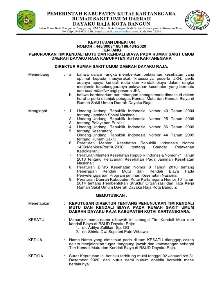 SK Tim Kendali Mutu Dan Biaya Bpjs | PDF