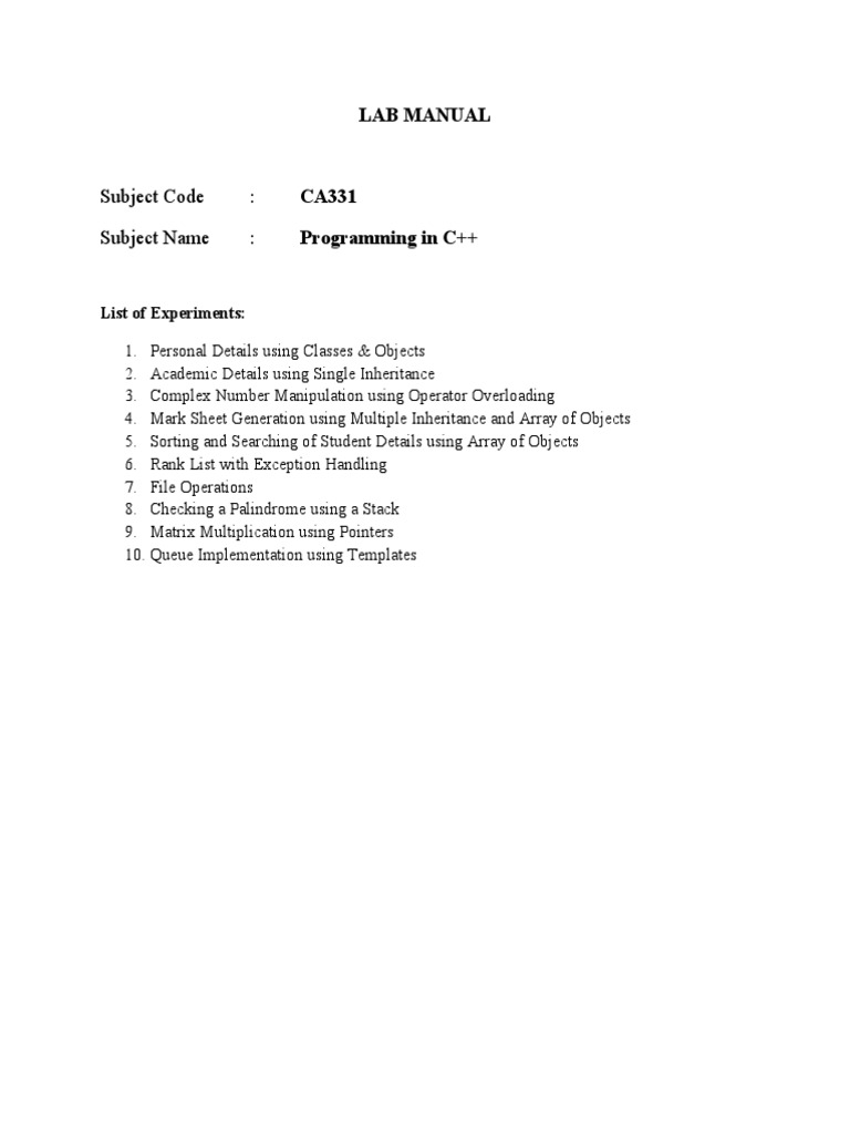 Subject Code: Subject Name:: Lab Manual | PDF | Class (Computer Programming) | Subroutine