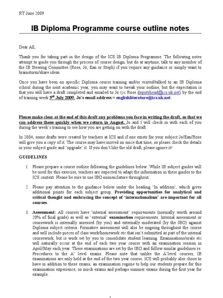 IB Diploma Programme Course Outline Notes | Teachers | Learning