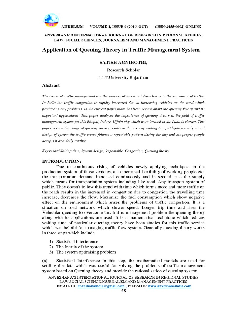 Application of Queuing Theory in Traffic Management System PDF | PDF | Traffic | Traffic Congestion