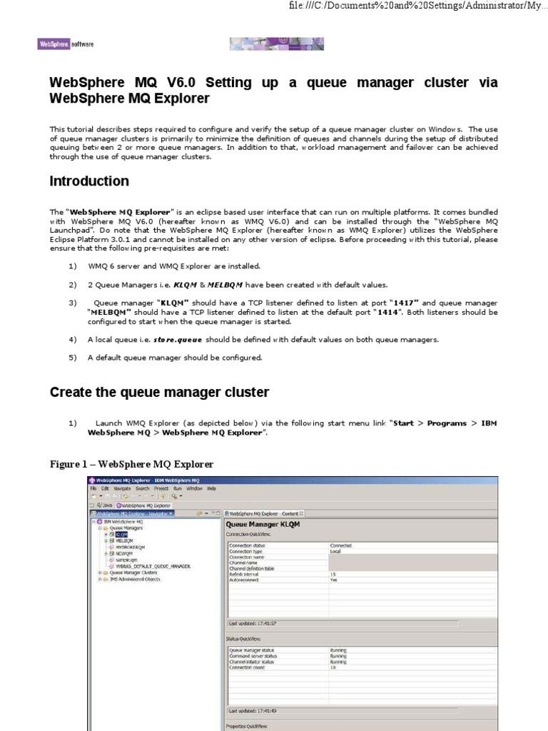 Websphere MQ V6.0 Setting Up A Queue Manager Cluster Via Websphere MQ Explorer | PDF | Operating ...