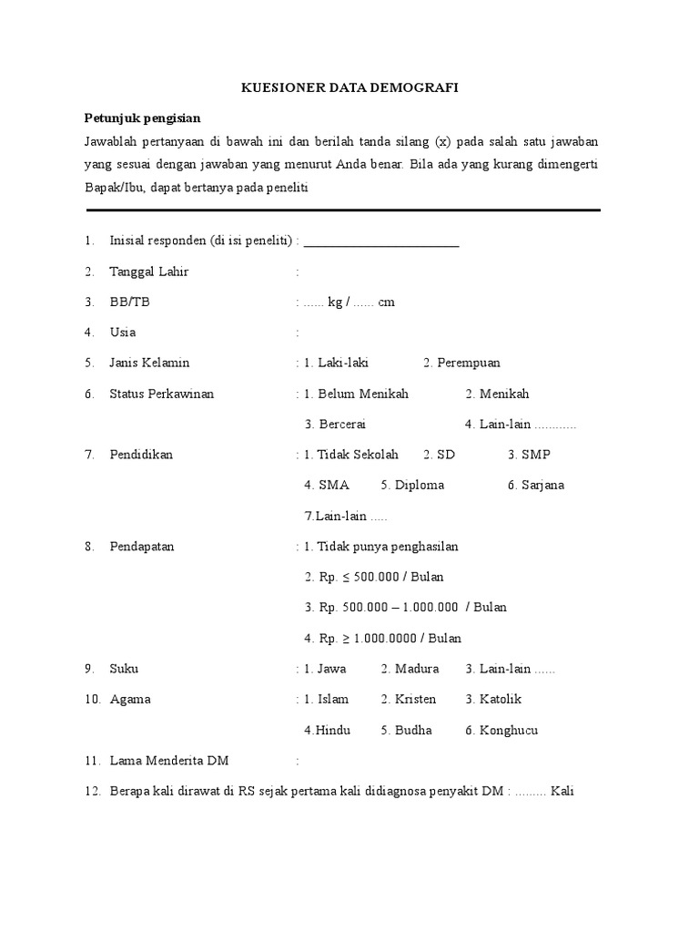 Kuesioner Data Demografi | PDF