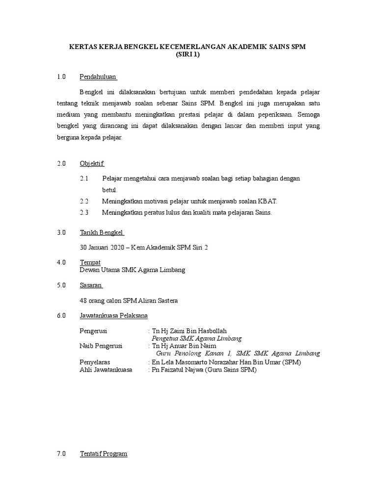 Kertas Kerja Bengkel Kecemerlangan Akademik SPM 2019 Siri 2 | PDF