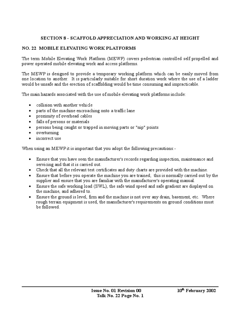 Sect 08 No 22 Mobile Elevating Work Platforms | PDF