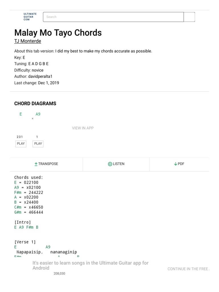 MALAY MO TAYO CHORDS (Ver 3) by TJ Monterde @ | PDF