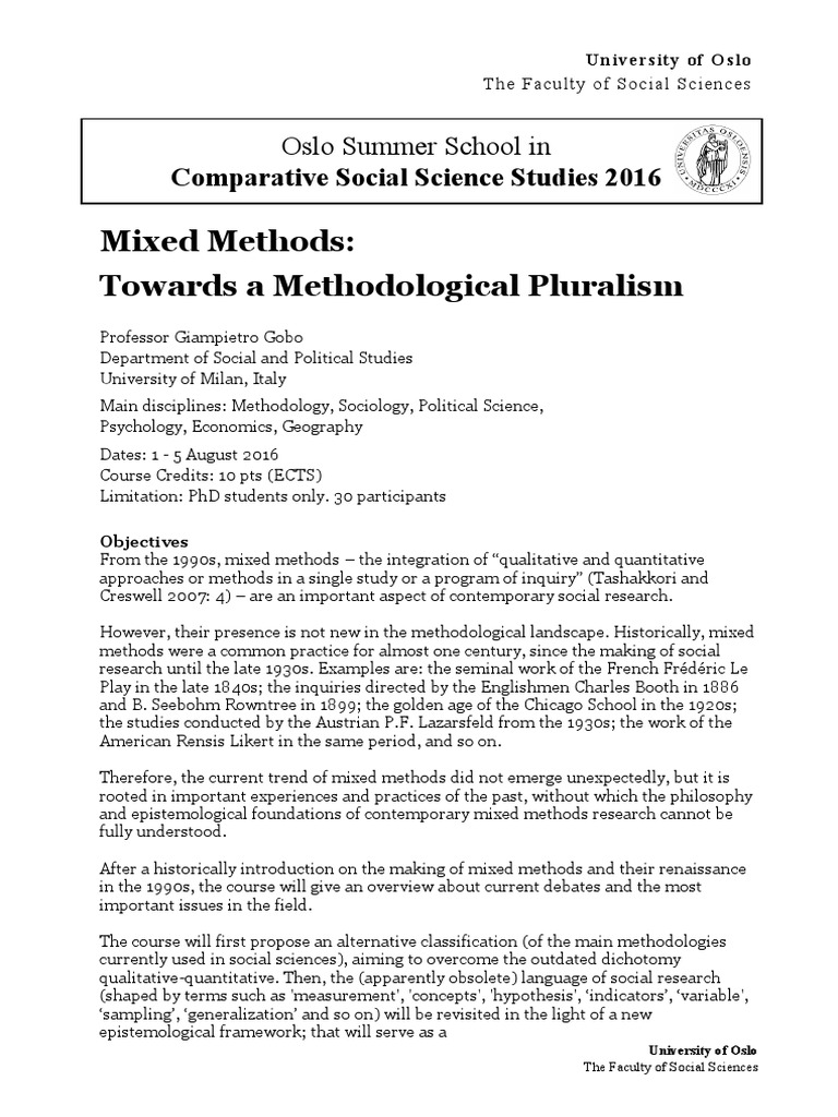 Mixed Methods Towards A Methodological Pluralism 2016 | PDF