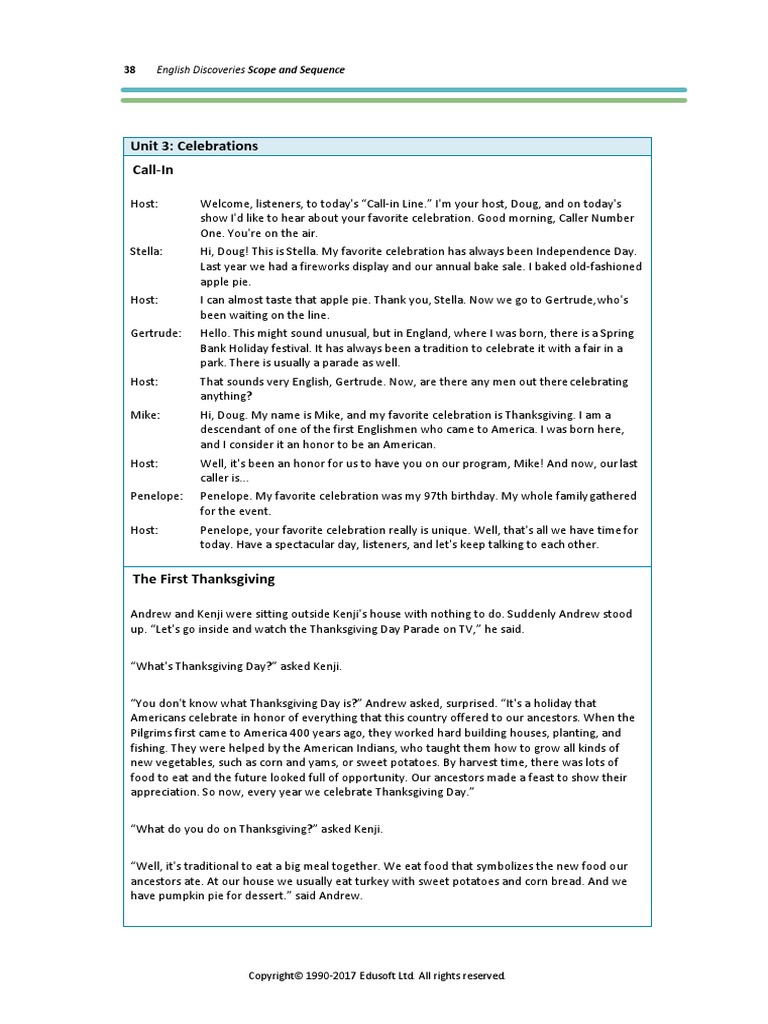 Intermediate 1 Scope and Sequence Unit3 Lesson Text | PDF