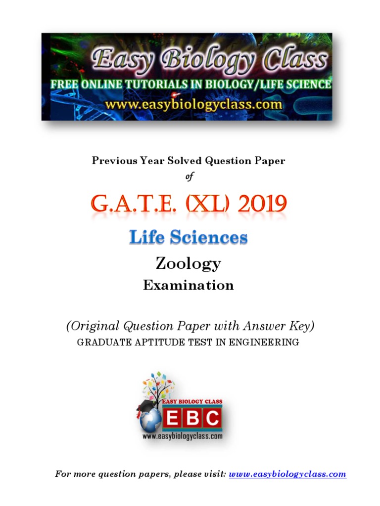 GATE XL 2019 Zoology Solved Question Paper | PDF